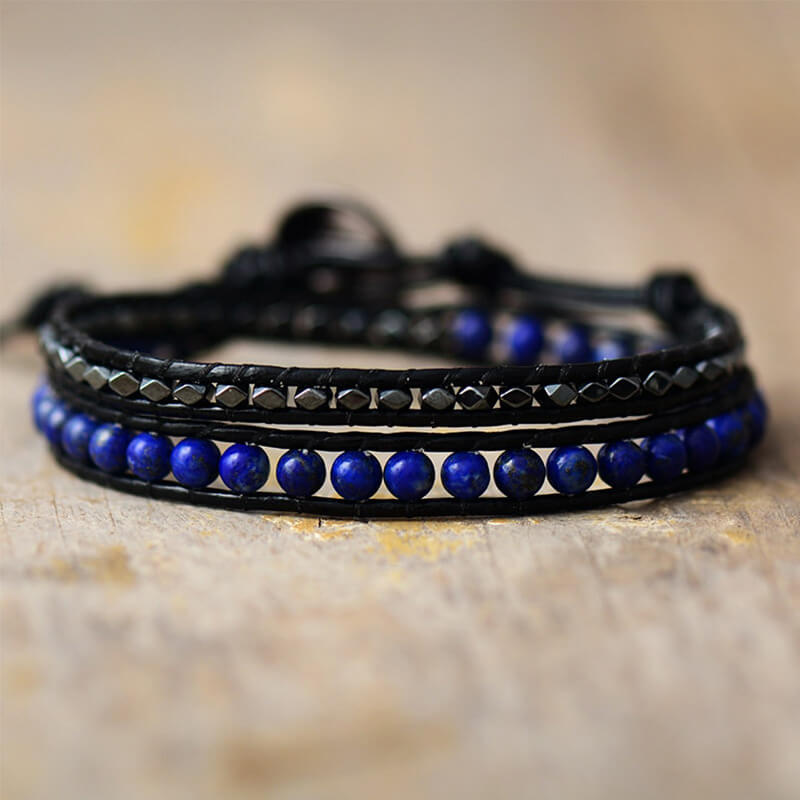 Bracelet Cuir Enroulé 2 Brins en Lapis-lazuli – Kolby Jones